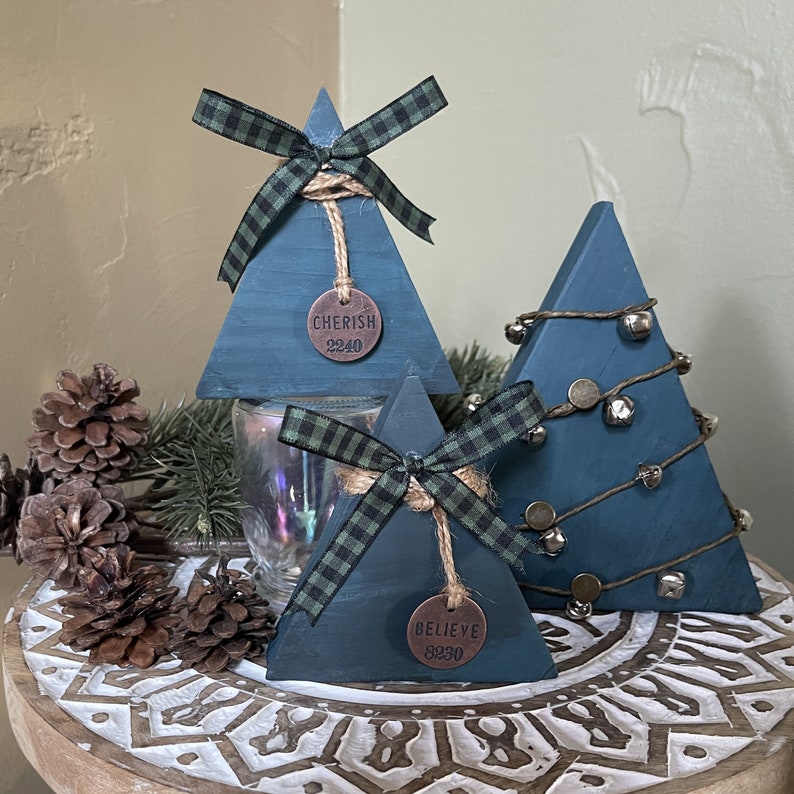 Blue Christmas Tree Decor, Wooden Christmas Tree Shelf Sitter ...