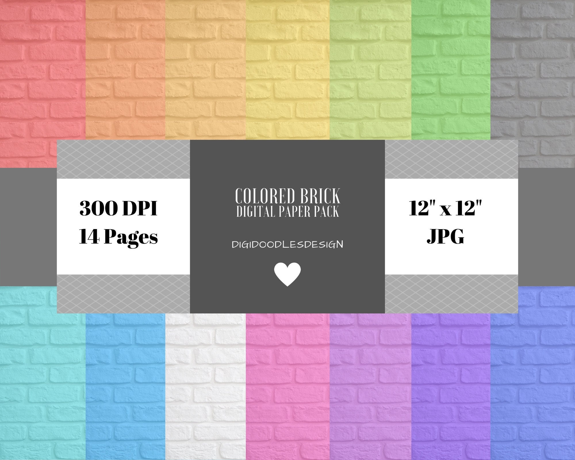 14 Brick Wall Digital Paper, Textures, Backgrounds, Scrapbooking and ...