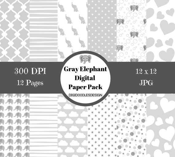 12 Gray Elephant Digital Paper Pack-instant DOWNLOAD: | Etsy