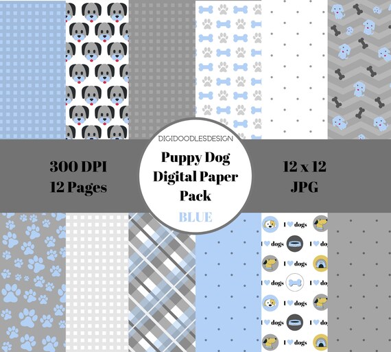 12 Blue Puppy Dog Digital Paper Pack-Textures Backgrounds | Etsy