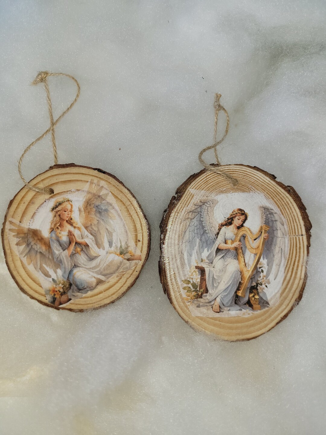 Angel With Harp and Praying Angels Wood Slice Ornaments - Etsy