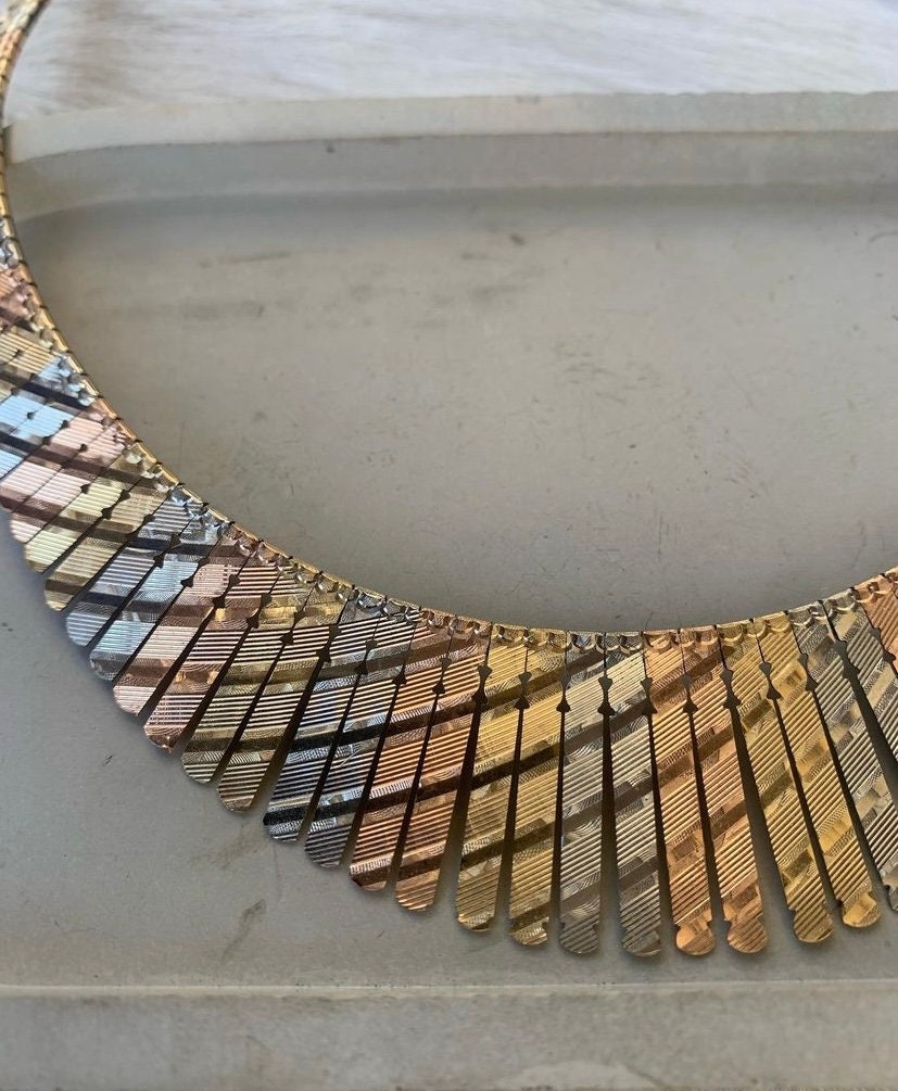 14k Italian Tri Color Gold Cleopatra Festival Choker Necklace Estate - Etsy