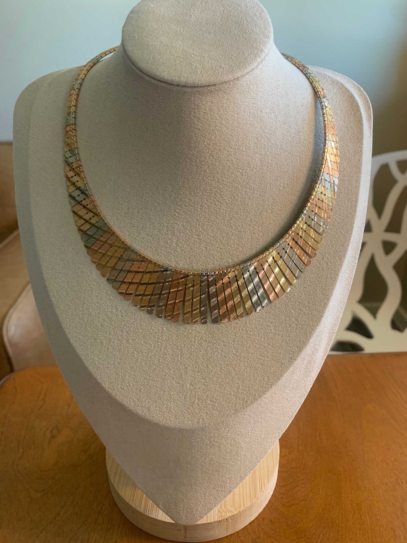 14k Italian Tri Color Gold Cleopatra Festival Choker Necklace Estate - Etsy
