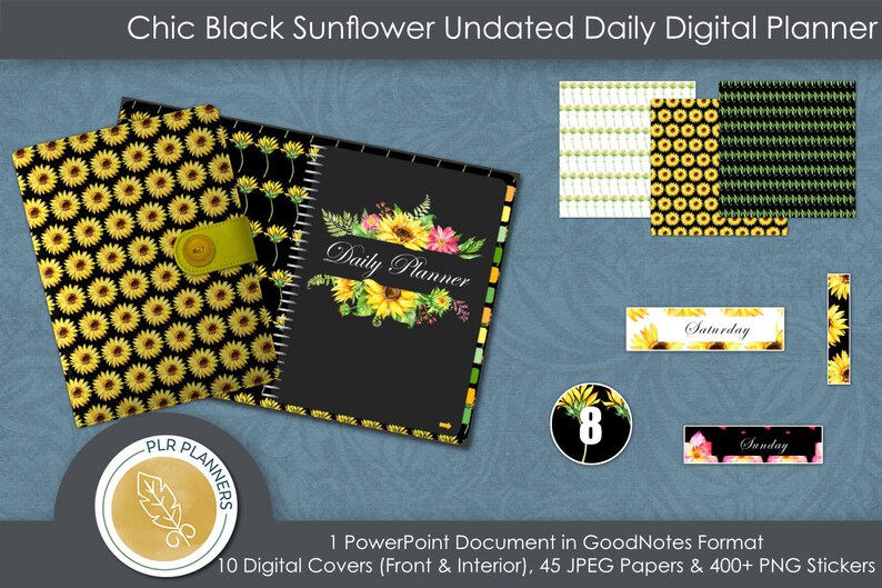 Black Sunflower Daily Digital Planner - Etsy