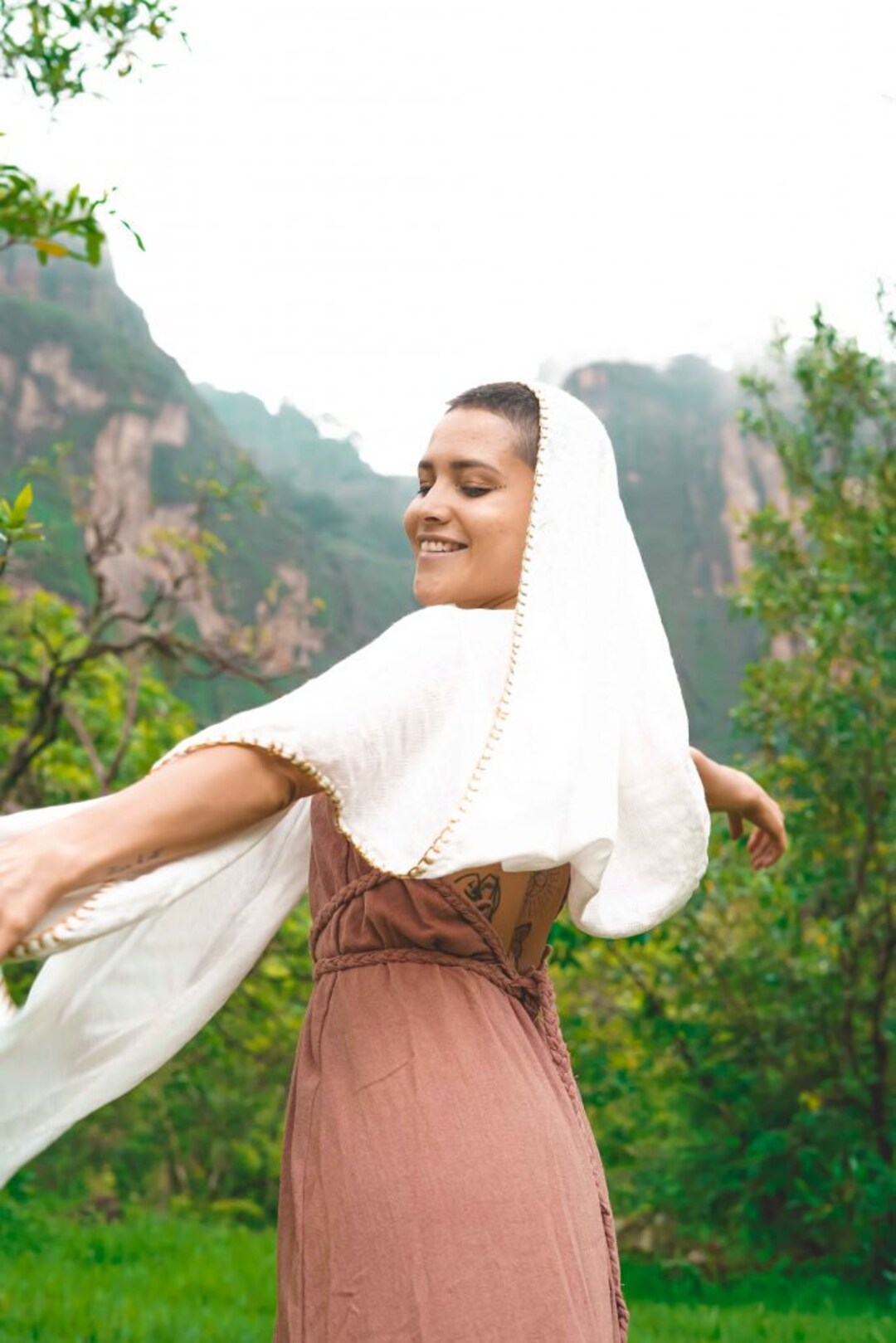 White Witchy Priestess, Ritual Robe, Hood Scarf, Ceremonial Robe, Greek ...