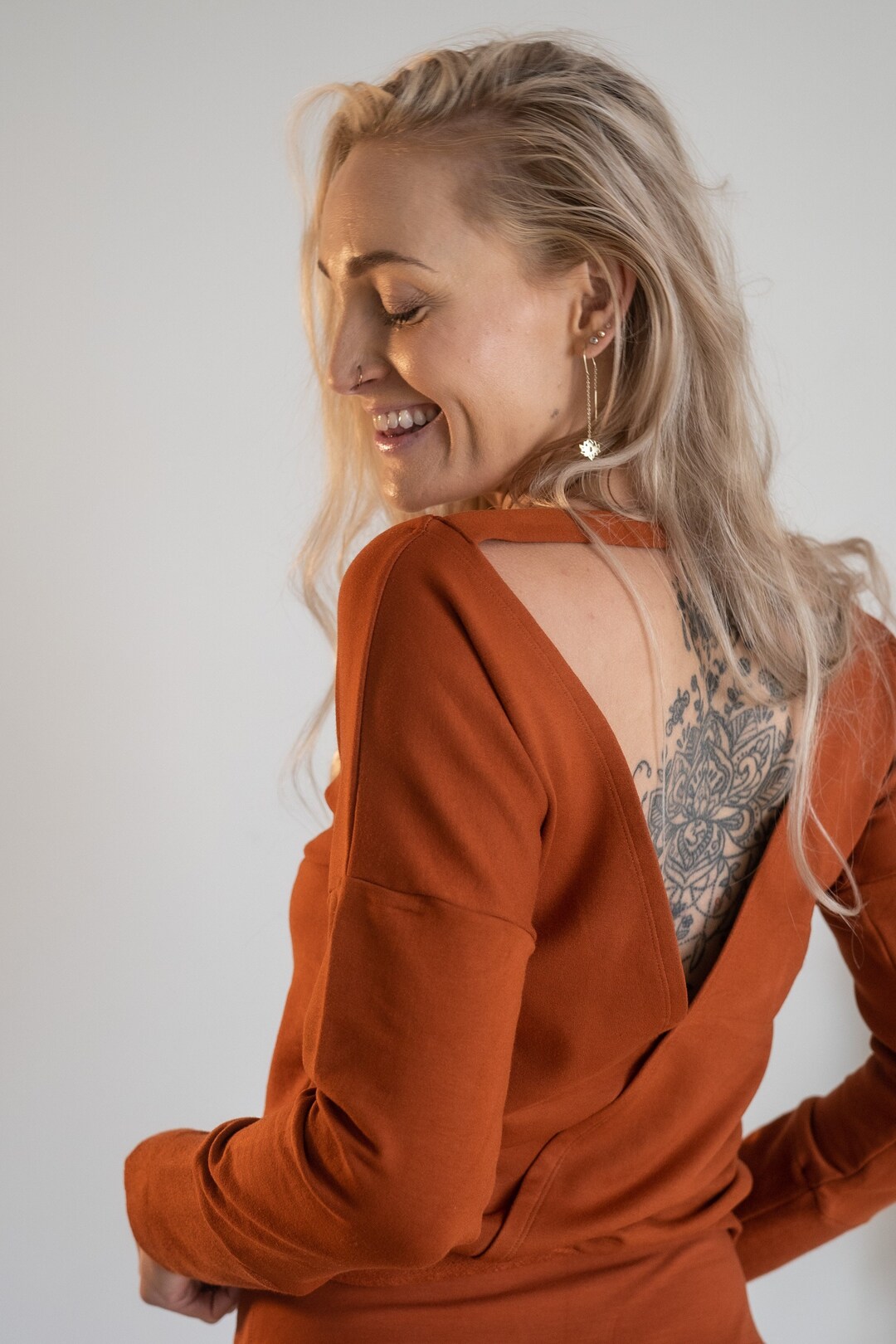 Open Back Long Sleeve Bamboo Sweater, Open Back Sweater, Women's T ...