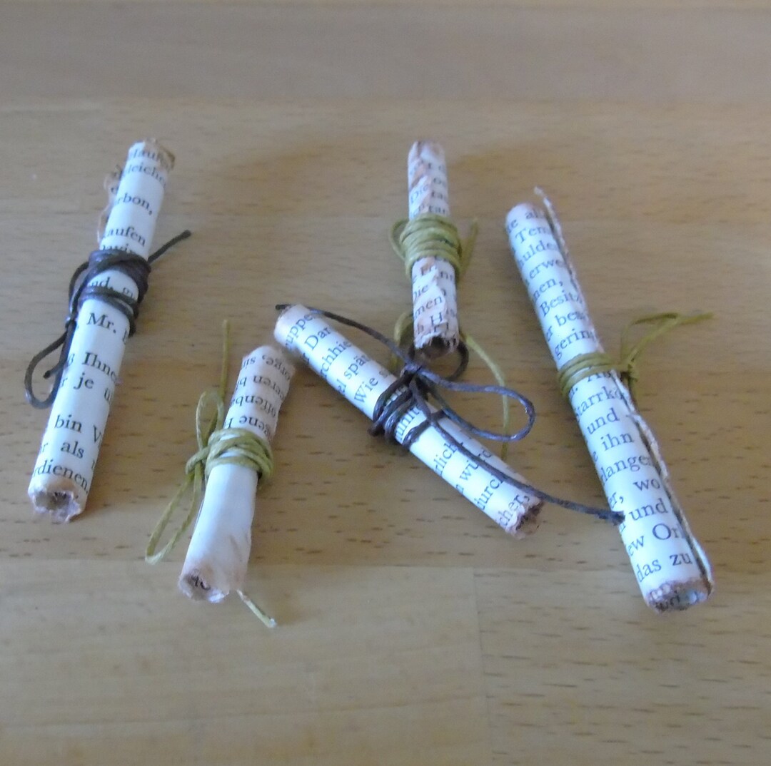 5 Small Scrolls Made From Old Book Pages for DIY Craft Projects and ...
