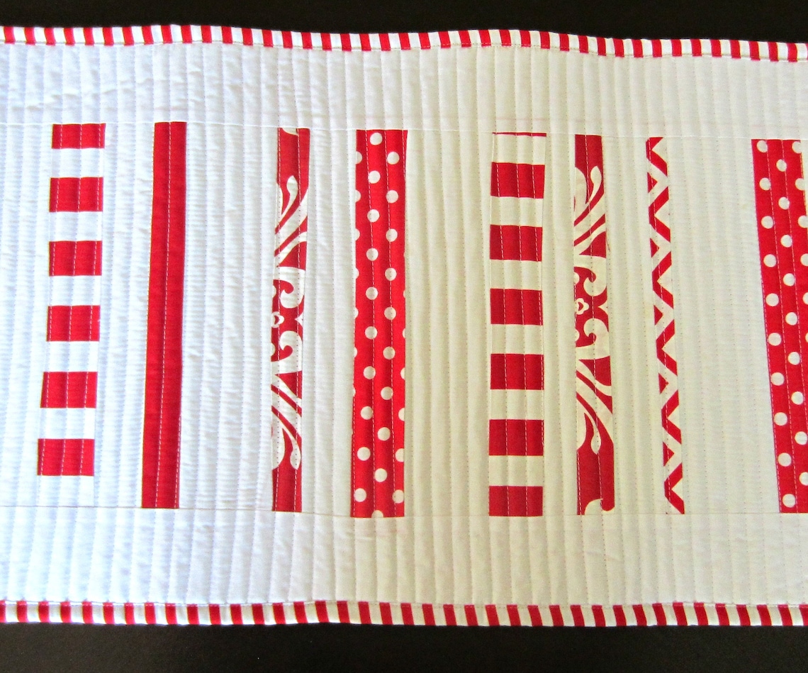 Red and White Quilted Table Runner Festive Table Topper | Etsy