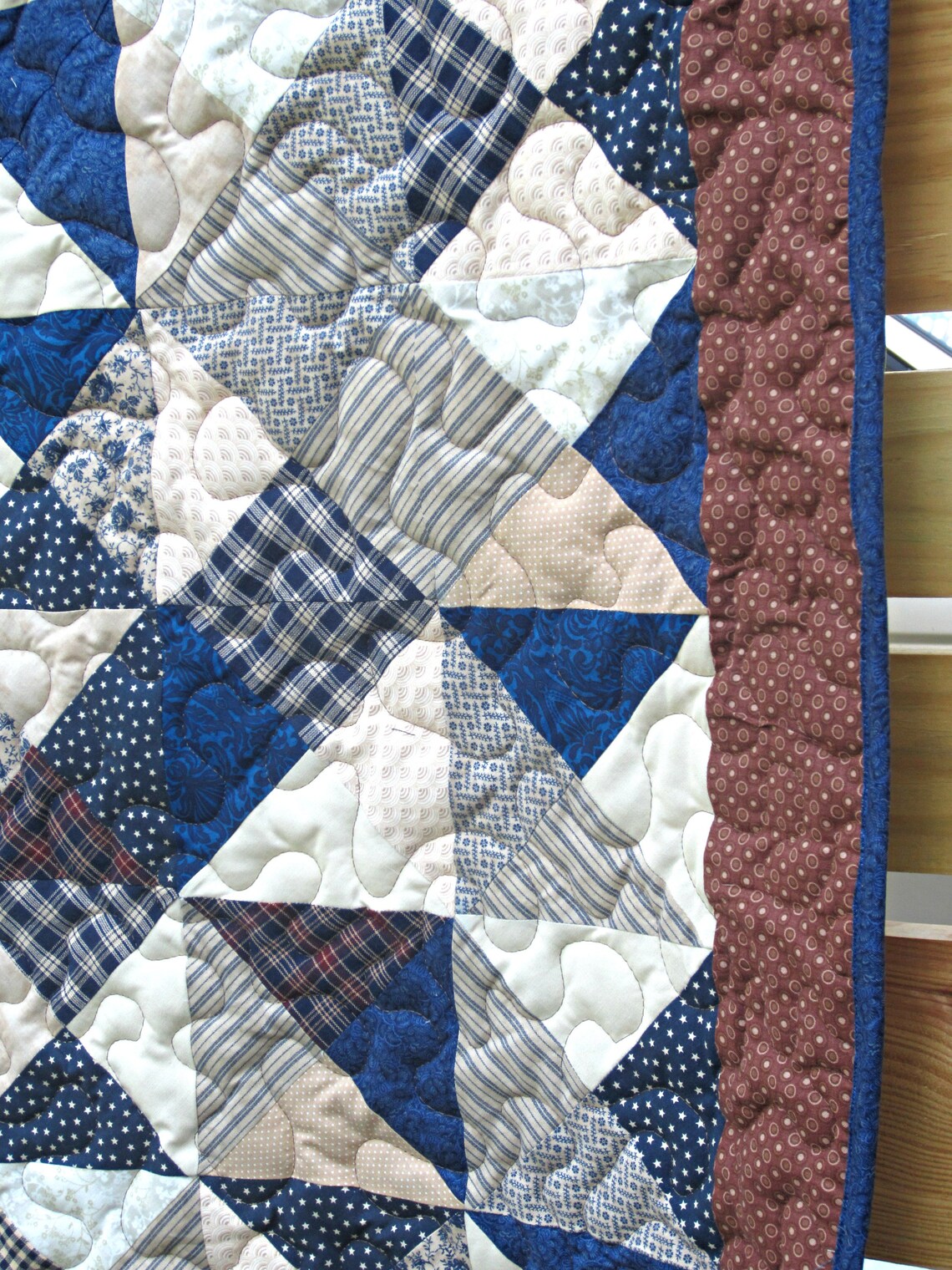 Blue and Brown Quilted Throw Neutral Sofa Quilt Masculine - Etsy