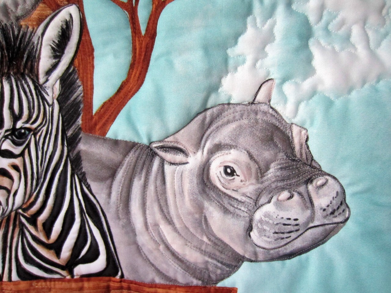 Safari Animals on an Ark Embroidery Quilted Fabric Panel for New Baby ...