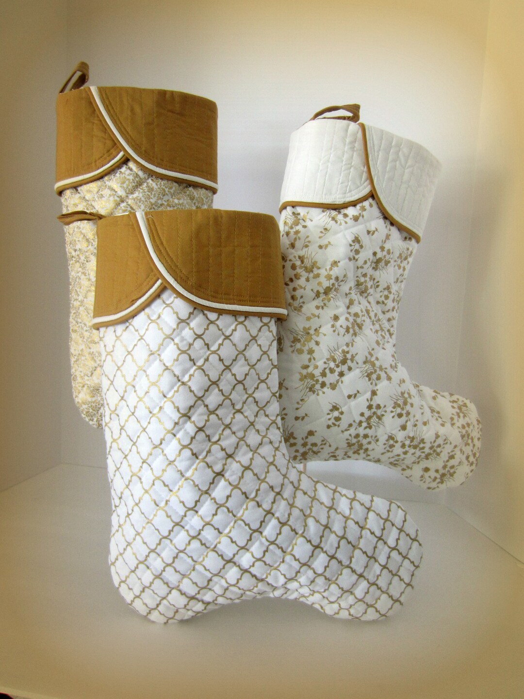 Quilted Christmas Stocking, Christmas Stockings, Gold Quilted Stockings ...