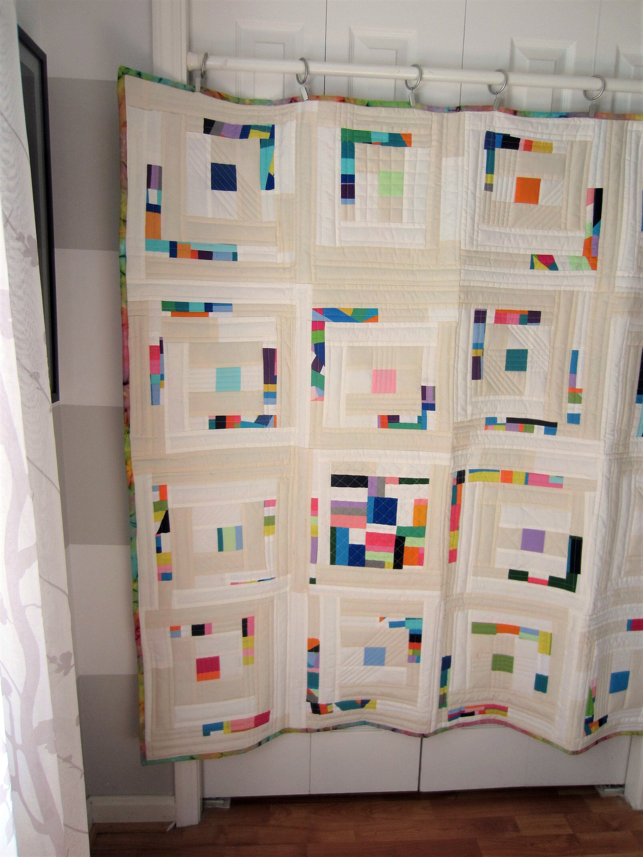 Modern Colorful Custom Quilted Pixelated Log Cabin Cotton Throw ...