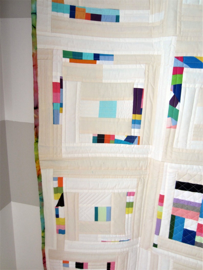 Modern Colorful Custom Quilted Pixelated Log Cabin Cotton Throw ...