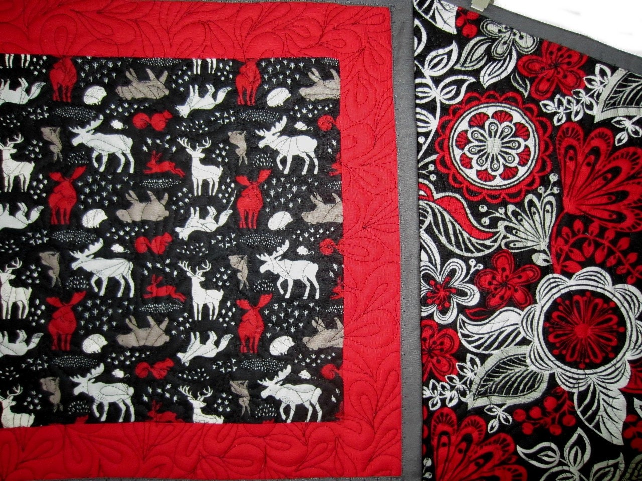 Set of Four Rustic Farmhouse Quilted Placemats Red Black and - Etsy