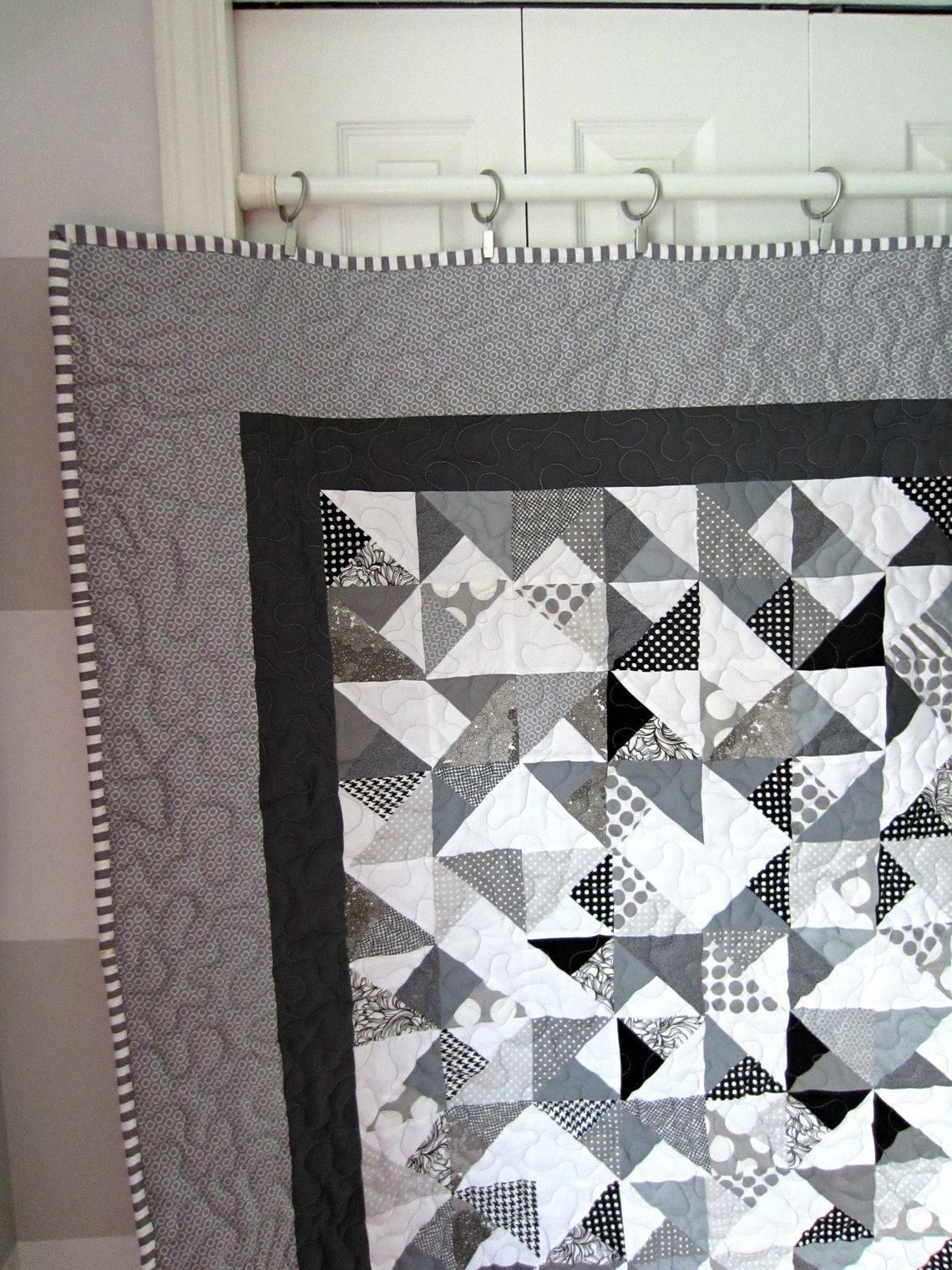 Gray and White Modern Quilt Traditional Gray Quilted Triangle | Etsy