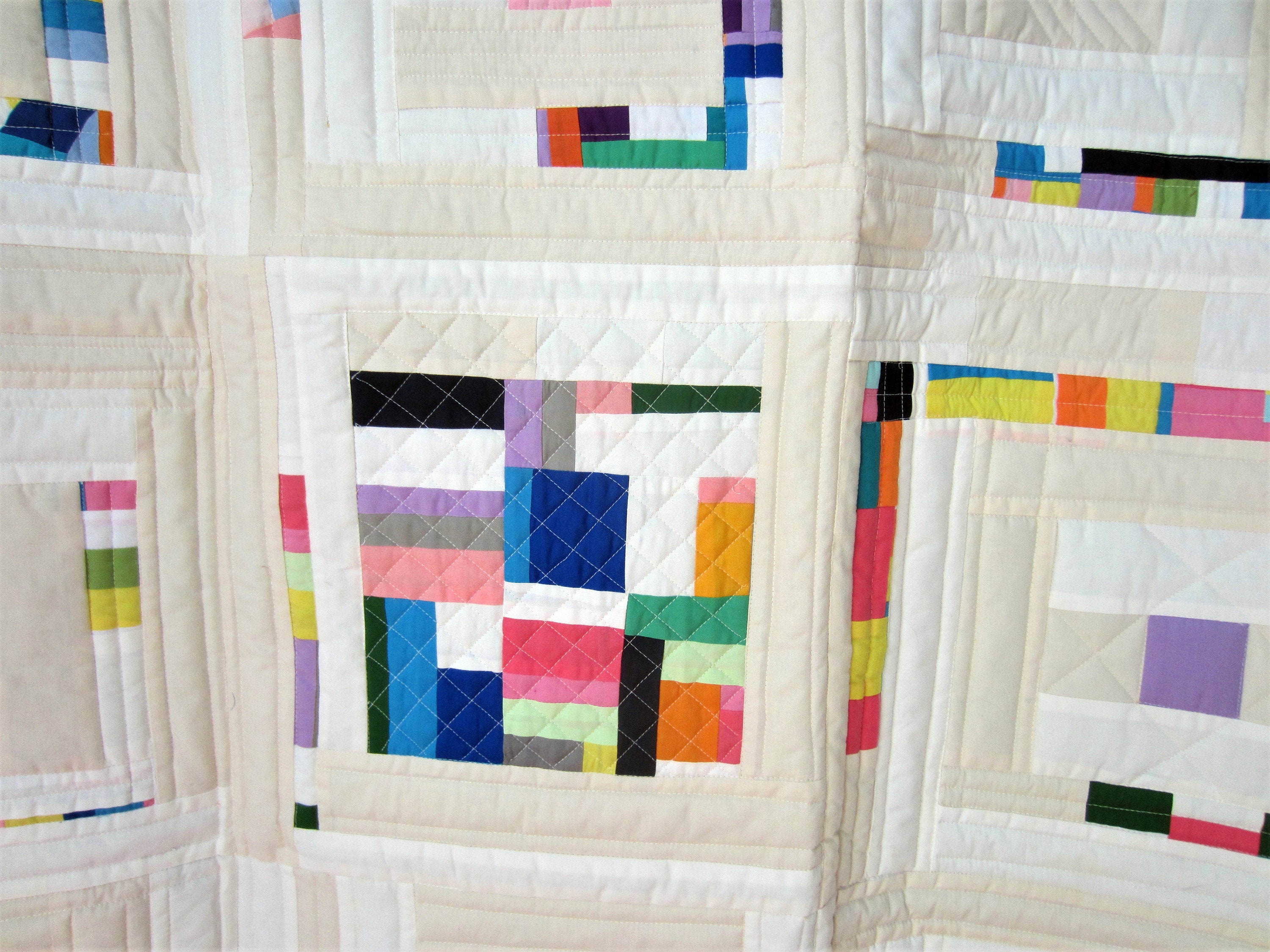 Modern Colorful Custom Quilted Pixelated Log Cabin Cotton Throw ...