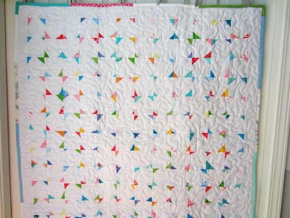 Modern White Baby Quilt Sprinkled With Colorful Confetti | Etsy