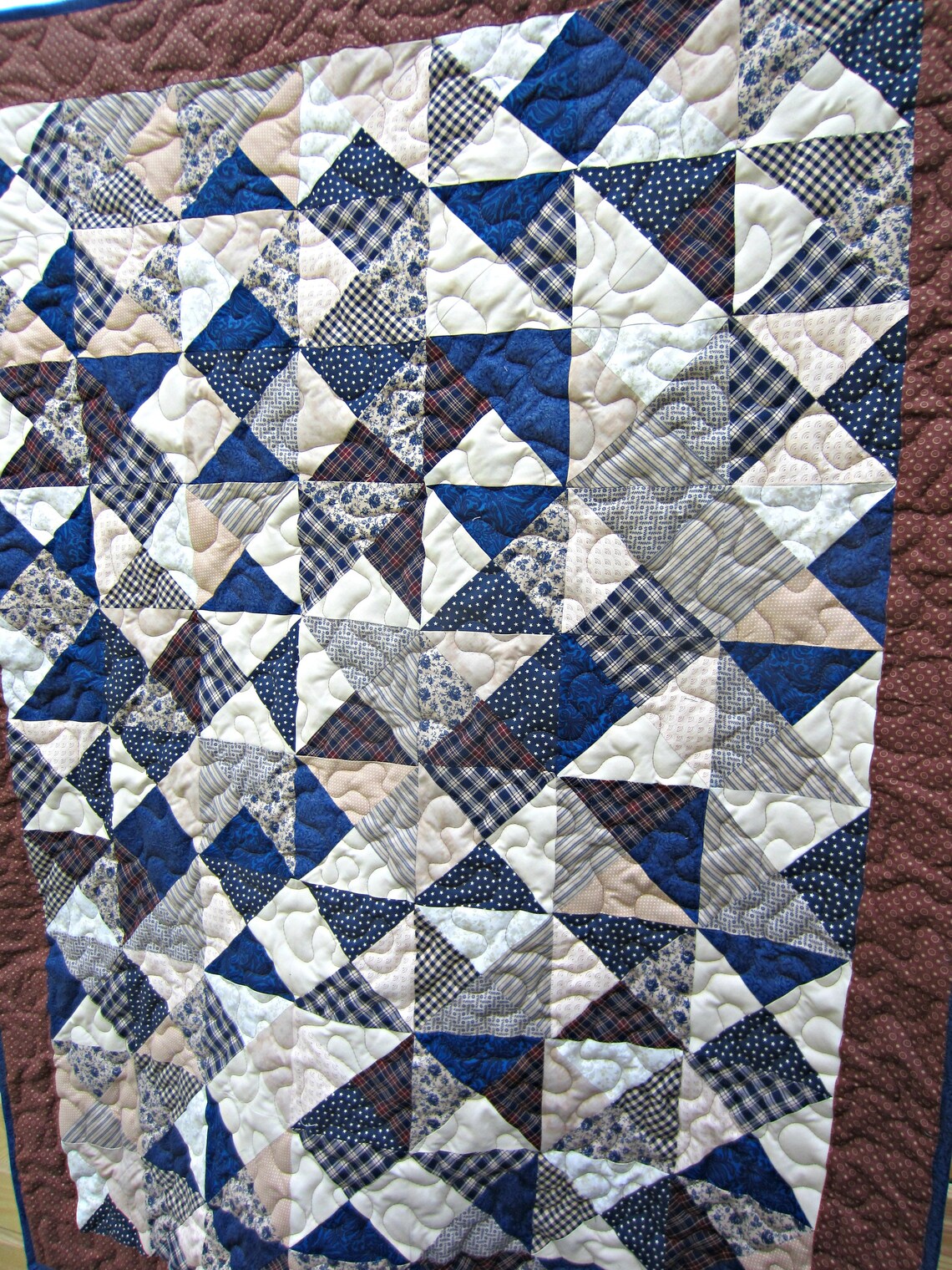 Blue and Brown Quilted Throw Neutral Sofa Quilt Masculine - Etsy