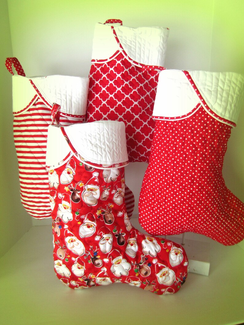 Quilted Christmas Stocking, Christmas Stockings, Red Santa Heads ...