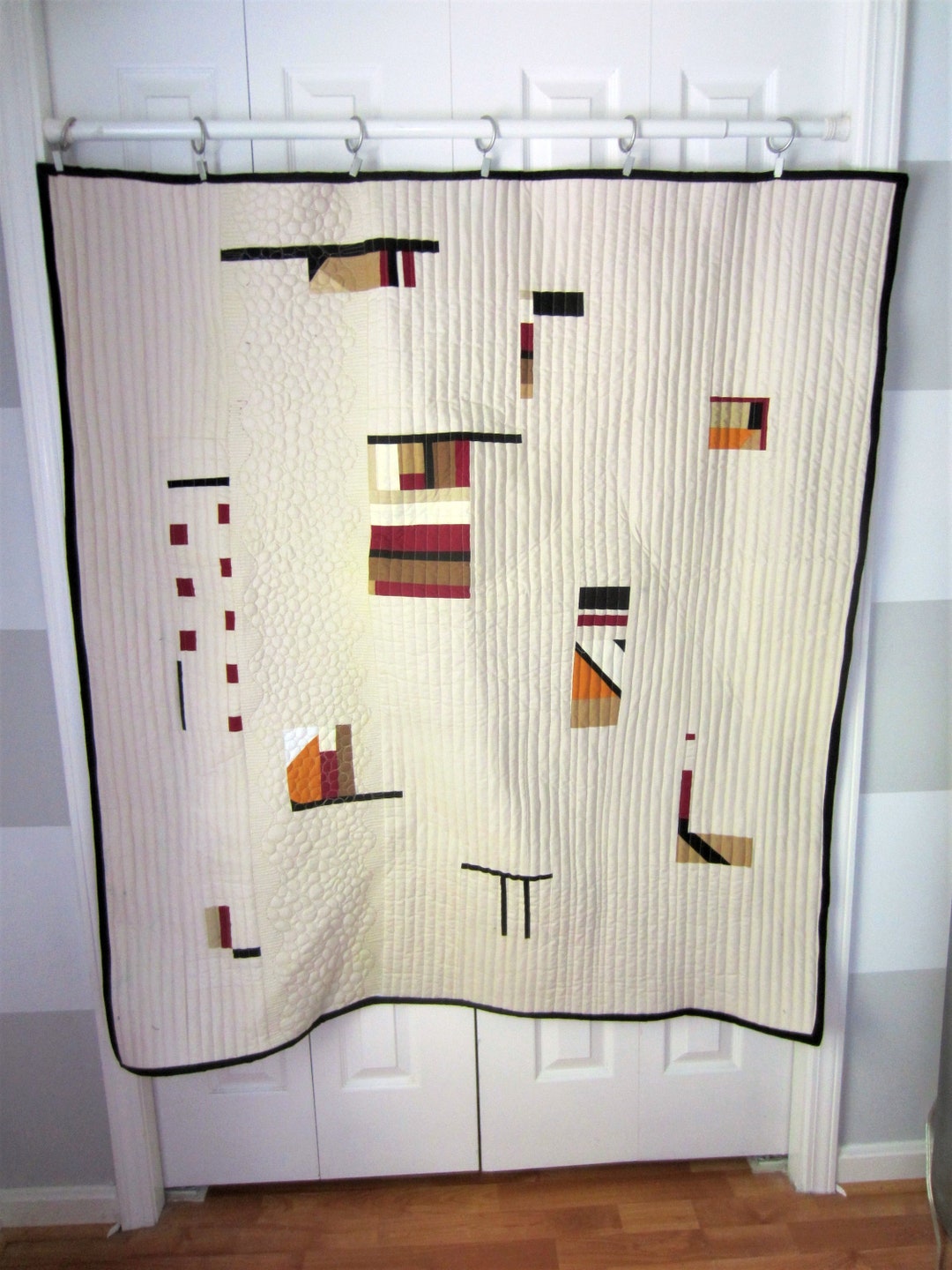 Cranberry and Beige Neutral Quilted Contemporary Modern Block Throw ...