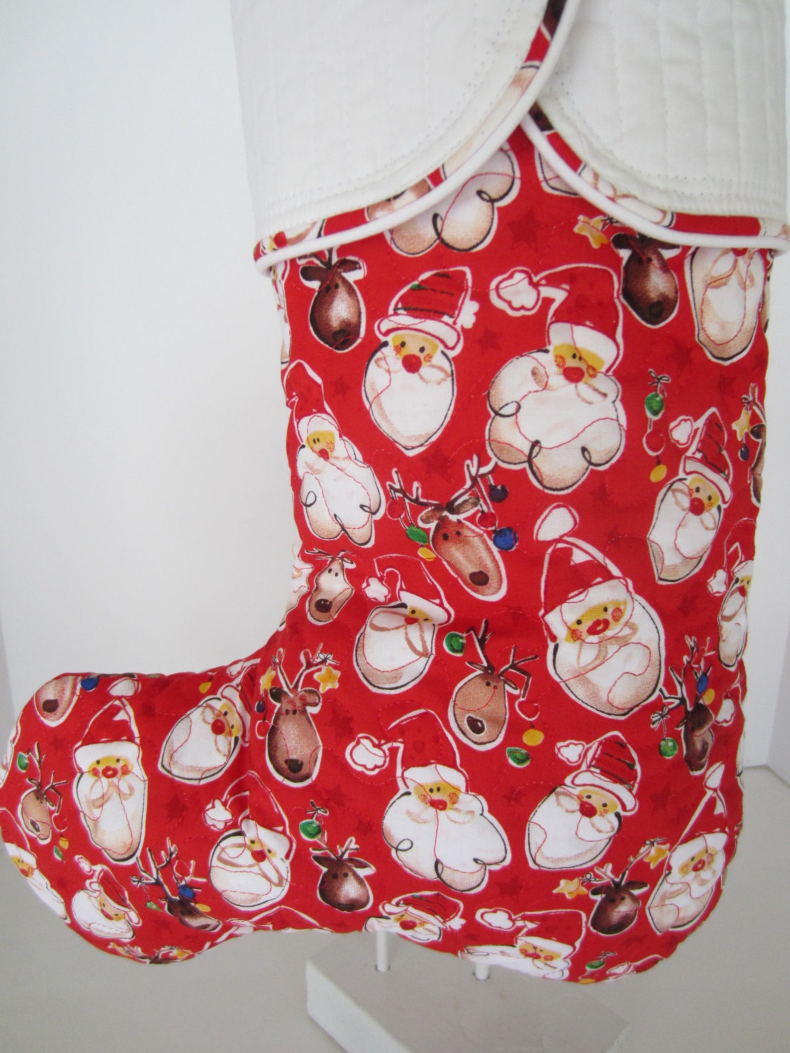 Quilted Christmas Stocking, Christmas Stockings, Red Santa Heads ...