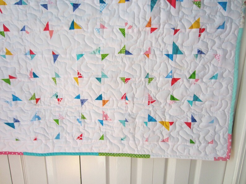 Modern White Baby Quilt Sprinkled With Colorful Confetti | Etsy