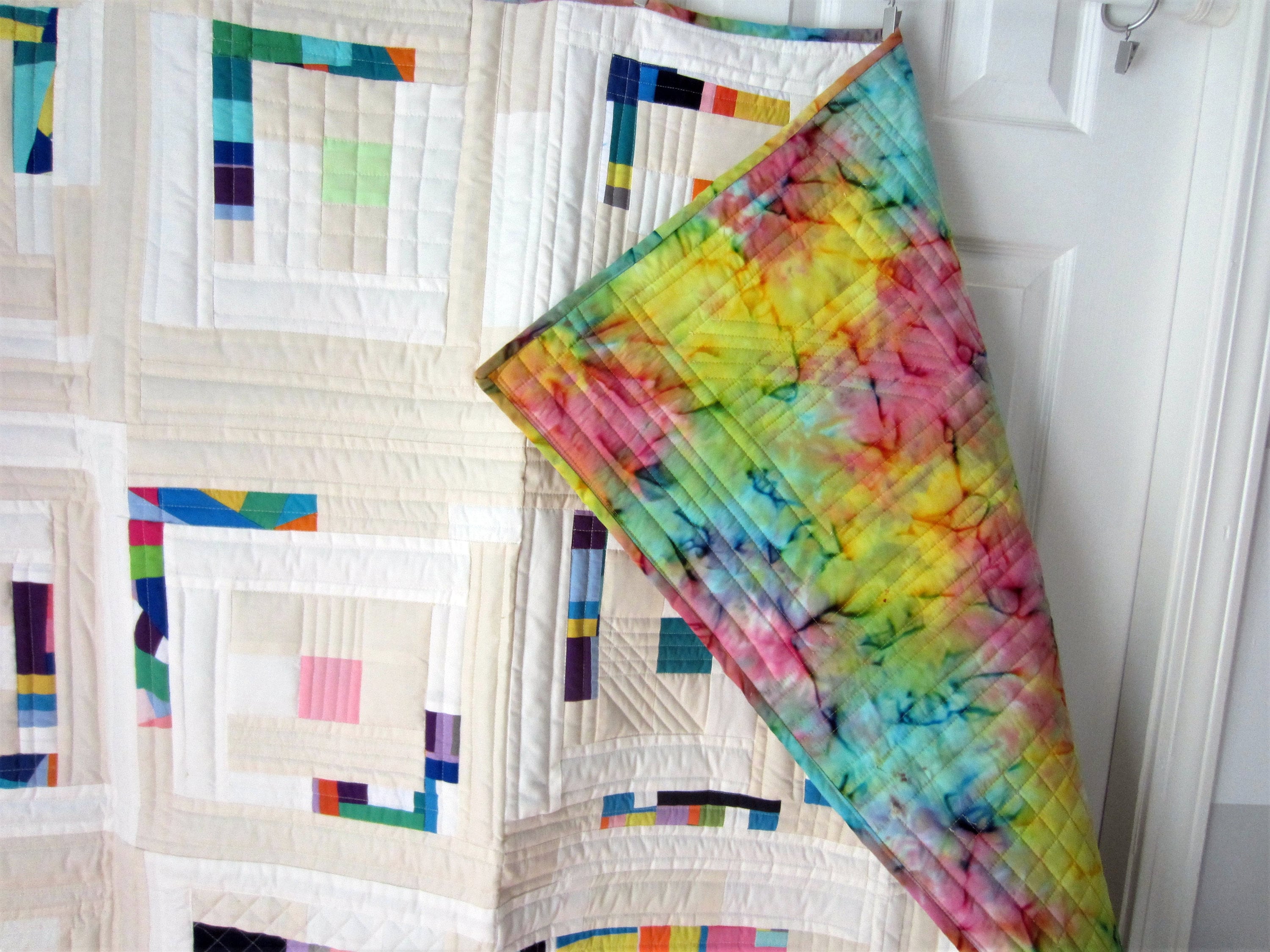 Modern Colorful Custom Quilted Pixelated Log Cabin Cotton Throw ...