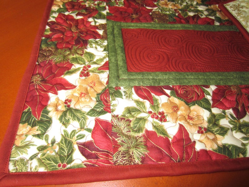 Rust Colored Poinsettia Quilted Table Runner Custom Quilted Table Pad ...