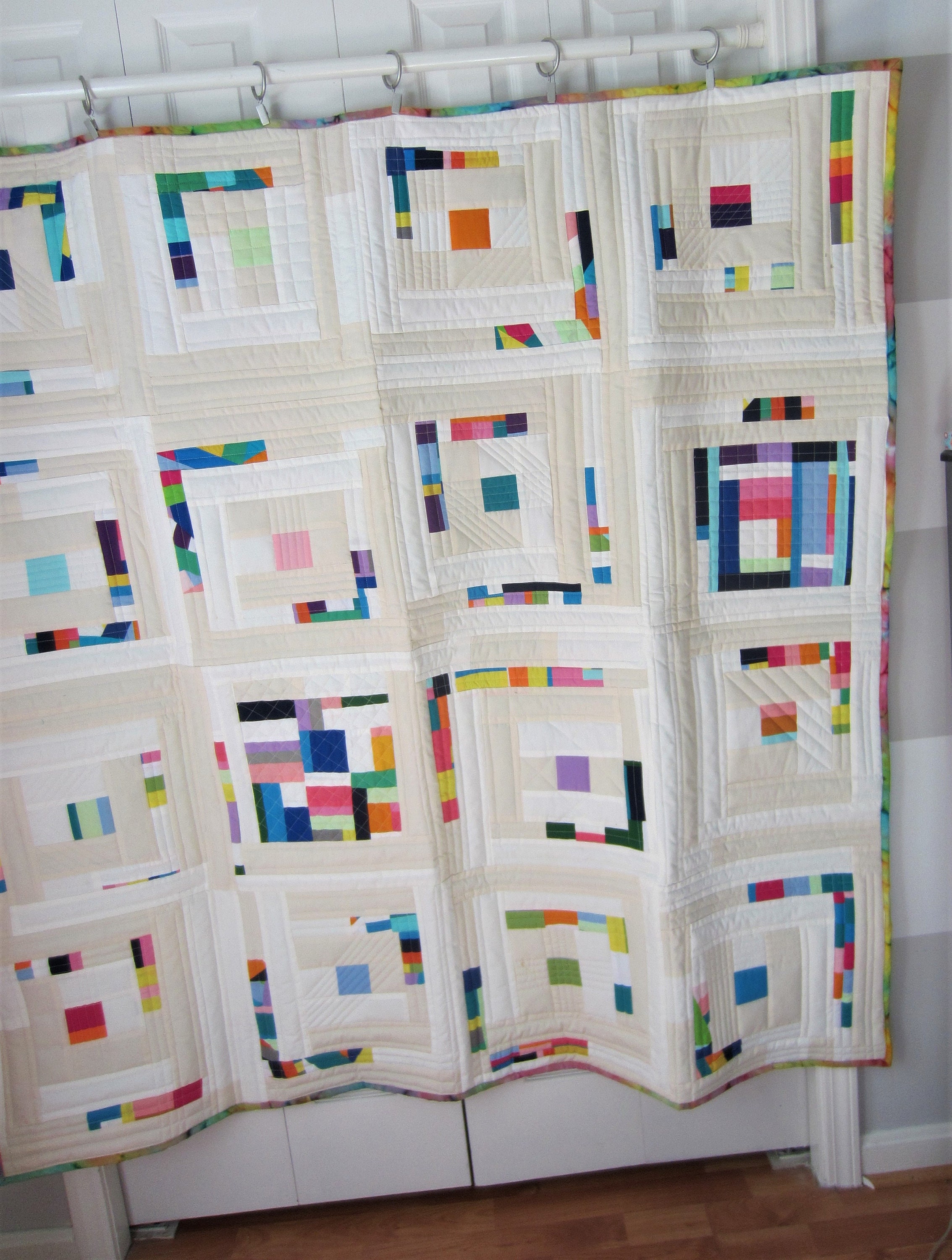 Modern Colorful Custom Quilted Pixelated Log Cabin Cotton Throw ...