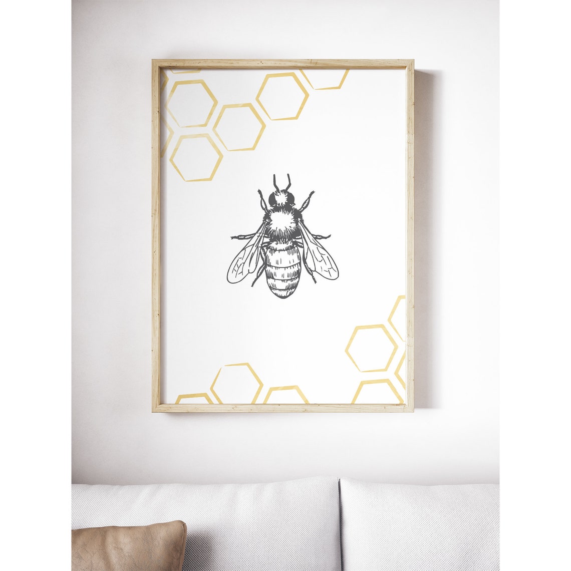 Honeycomb & Bee Art Printable, Honey Bee and Insect Wall Print, Bumble ...