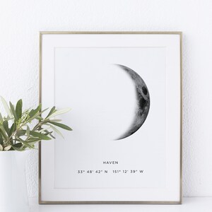 Moon Phase Print, Crescent Moon, Nursery Print, Baby Birth Print, Moon ...