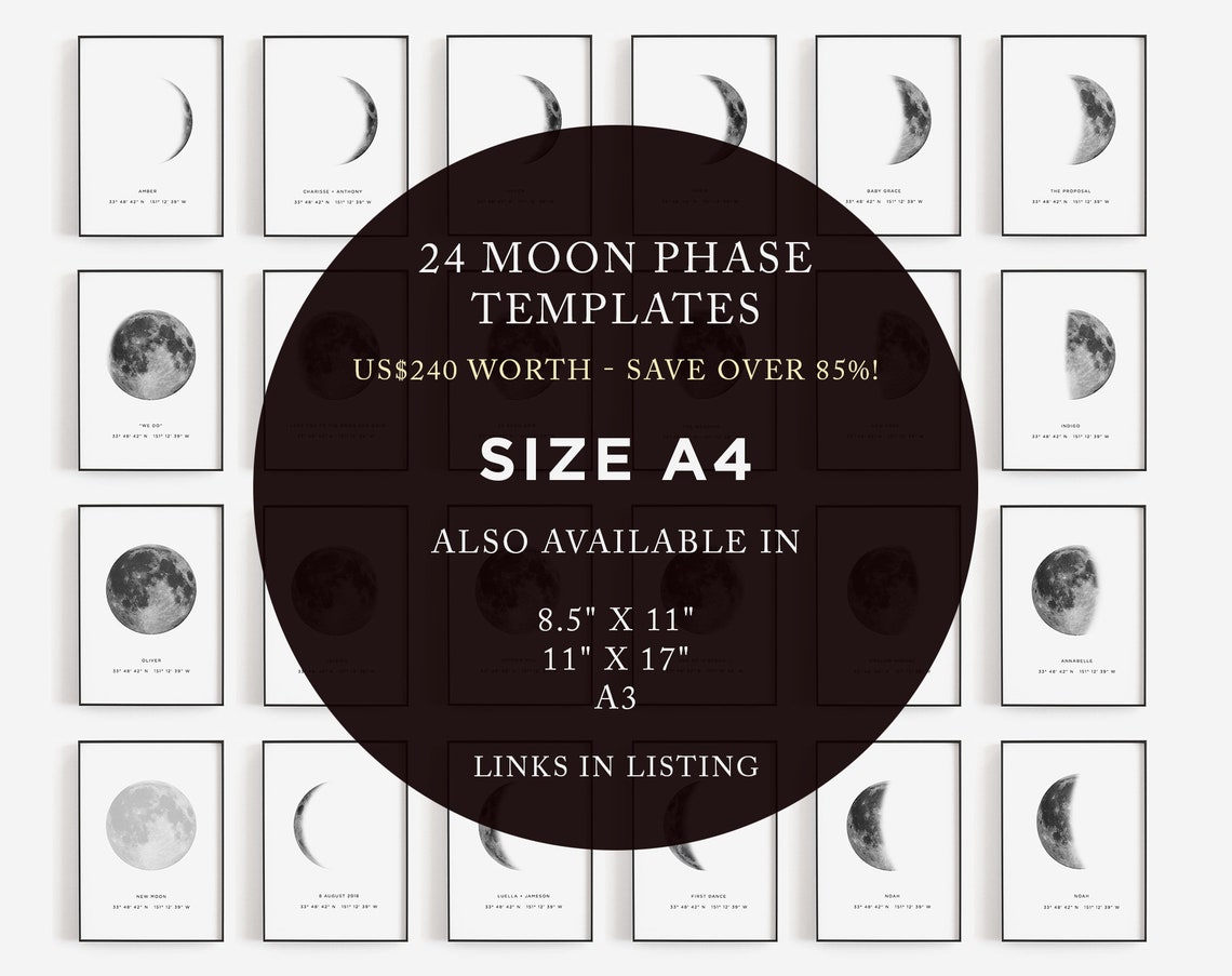 A4 BUNDLE Moon Phase Printable Baby Birth Print Birthday | Etsy