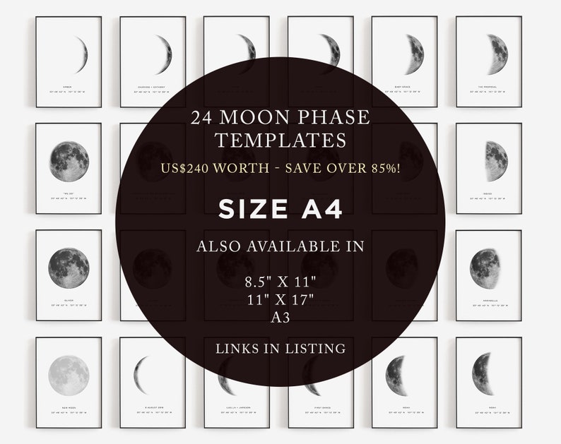 A4 BUNDLE Moon Phase Printable, Baby Birth Print, Birthday Gift, Gifts ...
