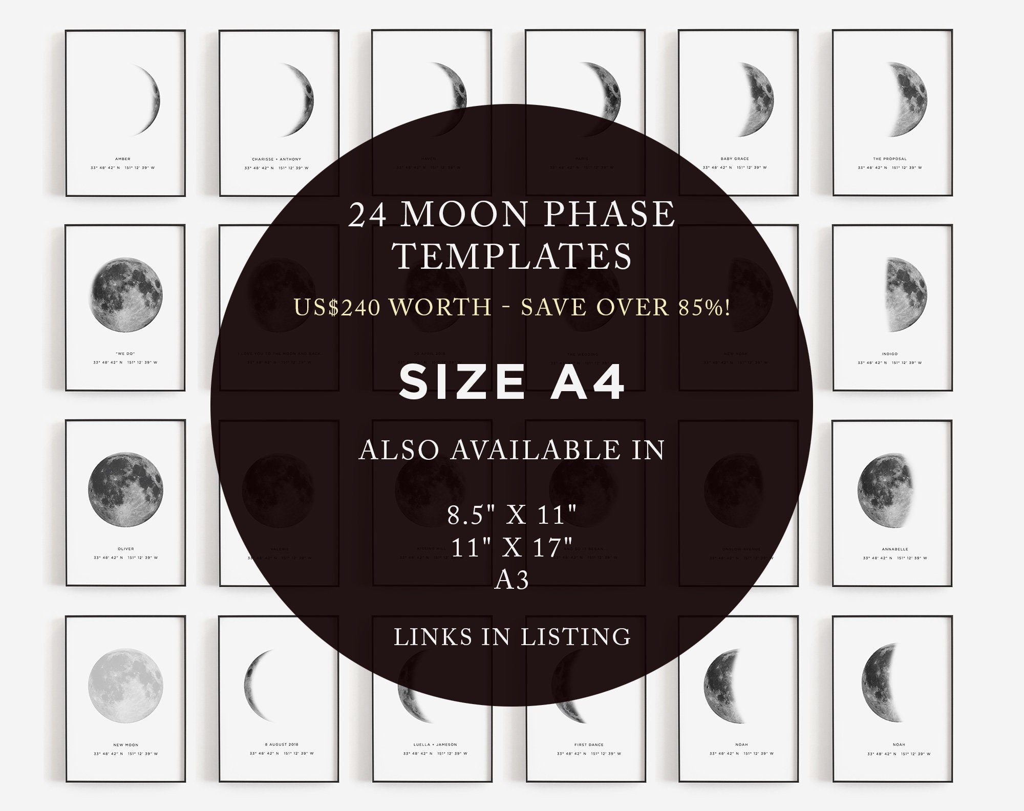 A4 BUNDLE Moon Phase Printable, Baby Birth Print, Birthday Gift, Gifts ...