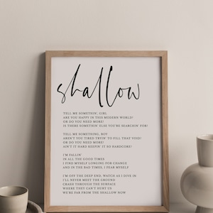 Shallow Song Lyrics Art, A Star is Born, Song Lyrics Wall Art, Lyrics ...