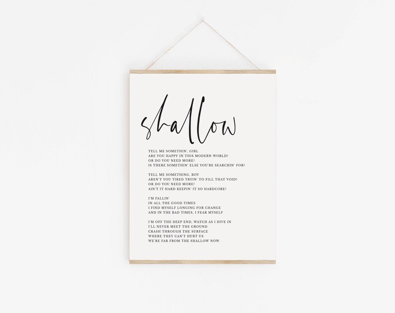 Shallow song lyrics art A star is born Song lyrics wall art | Etsy
