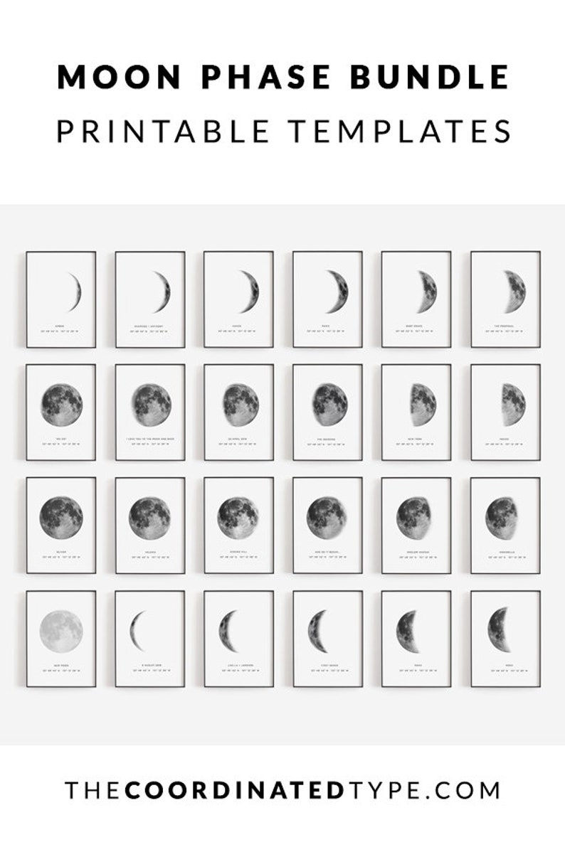 A4 BUNDLE Moon Phase Printable Baby Birth Print Birthday | Etsy