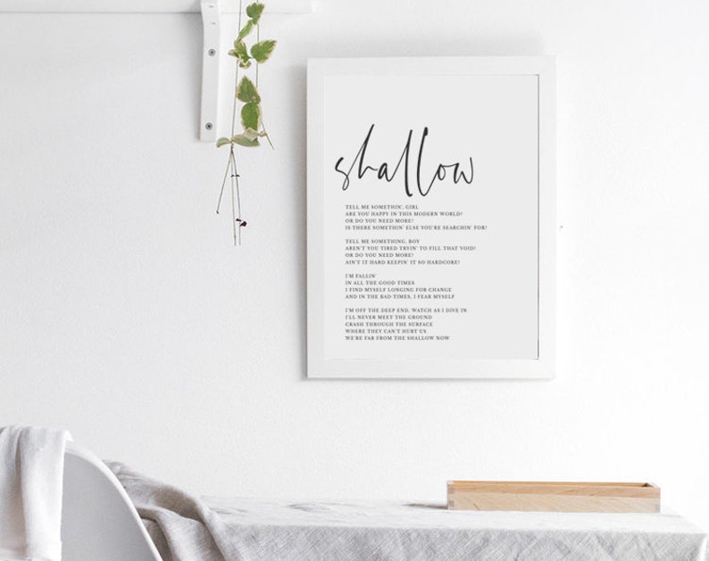 Shallow song lyrics art A star is born Song lyrics wall art | Etsy