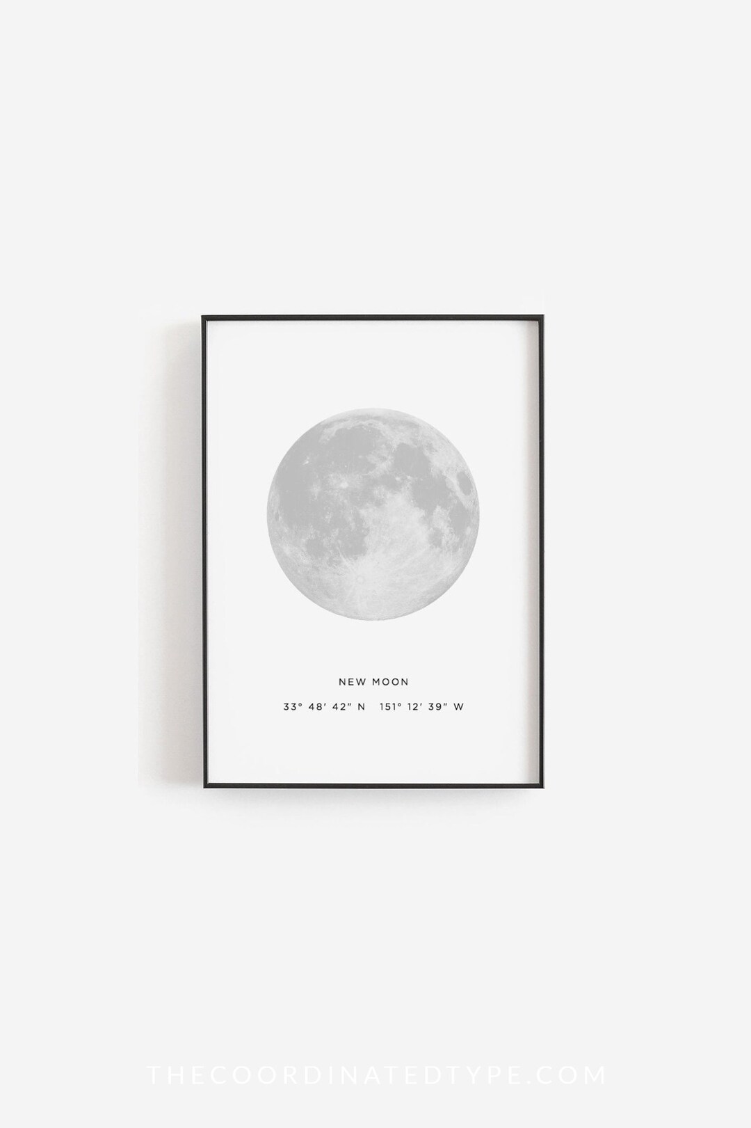 New Moon Print, New Moon Poster, Moon Phase and Coordinates, Moon Print ...