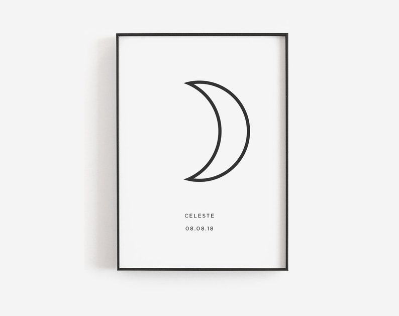 Moon Printable Art, Minimal Moon Artwork, Moon Nursery Art, Waning Moon ...