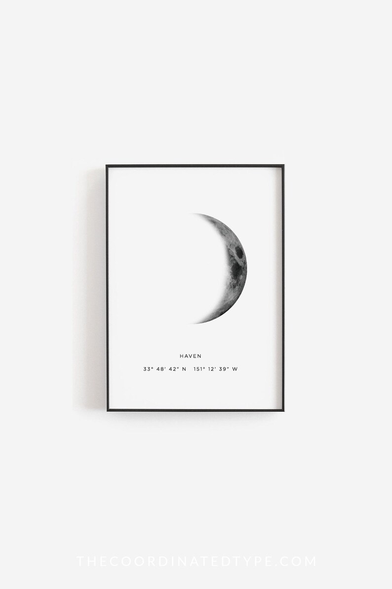 Moon Phase Print, Crescent Moon, Nursery Print, Baby Birth Print, Moon ...