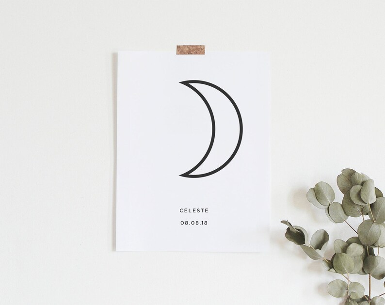 Moon Printable Art, Minimal Moon Artwork, Moon Nursery Art, Waning Moon ...