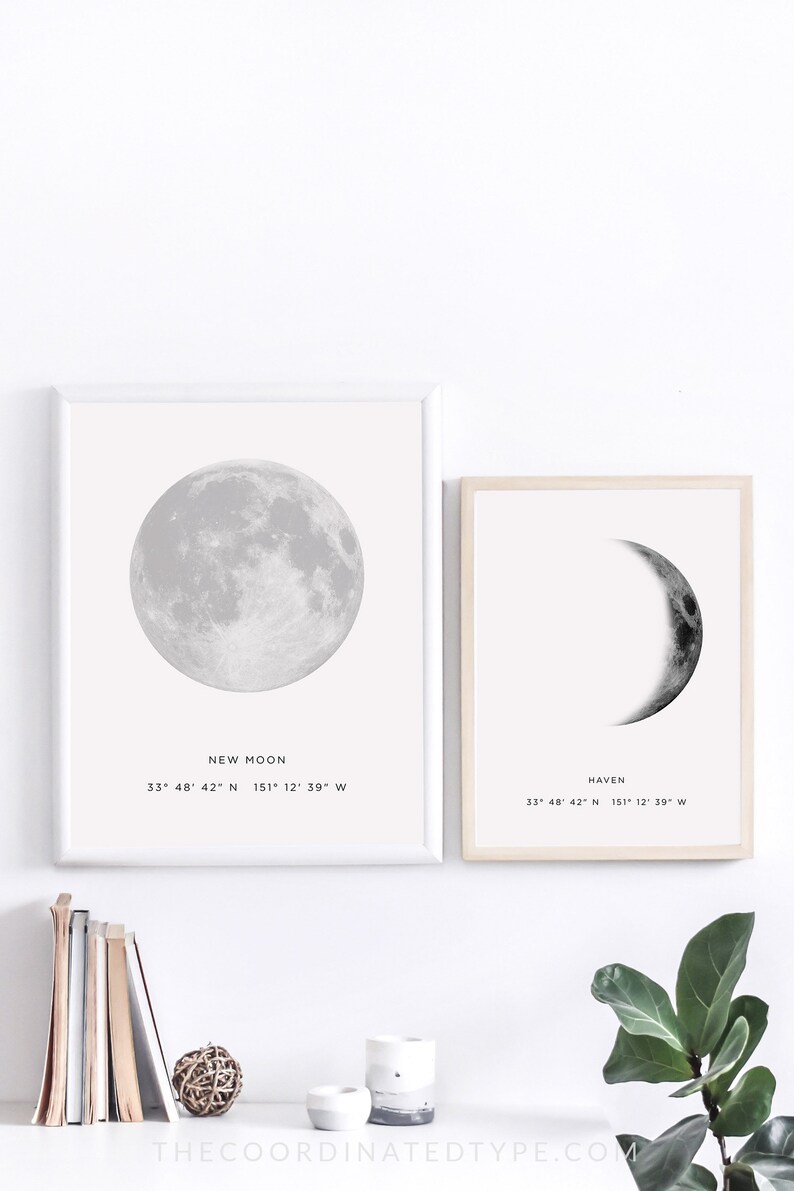 Moon Phase Print, Crescent Moon, Nursery Print, Baby Birth Print, Moon ...