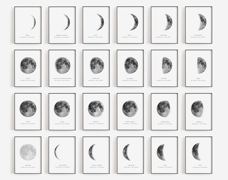 A3 BUNDLE moon phases prints Moon phase wall hanging | Etsy