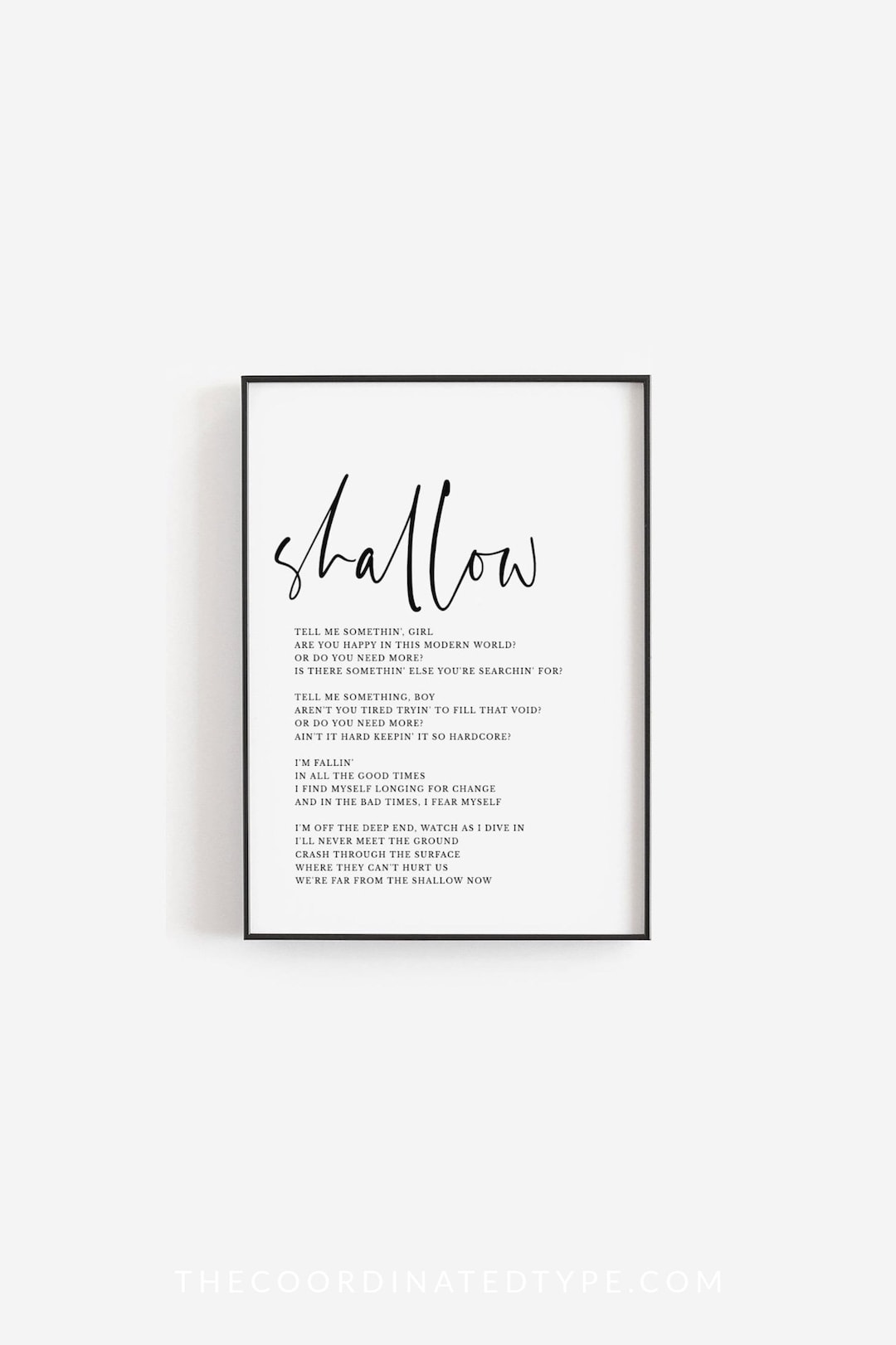 Shallow Song Lyrics Art, A Star is Born, Song Lyrics Wall Art, Lyrics ...
