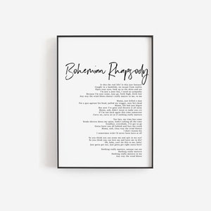 Bohemian Rhapsody Print, Bohemian Rhapsody Song Lyrics Art, Editable ...