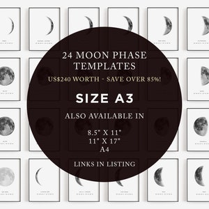 A3 BUNDLE Moon Phases Prints, Moon Phase Wall Hanging, Editable ...
