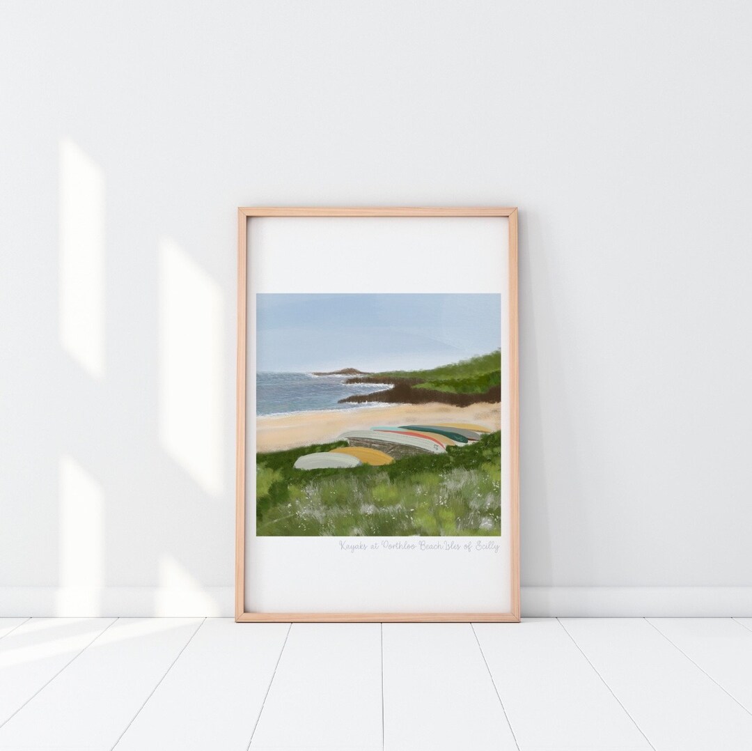 Handdrawn Artwork, Kayaks at Porthloo Beach, Isles of Scilly, A4 ...