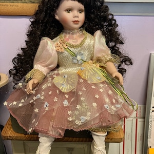 Rare! Porcelain Doll, Goldenvale Collection 1-2000. Long Dark Brown ...