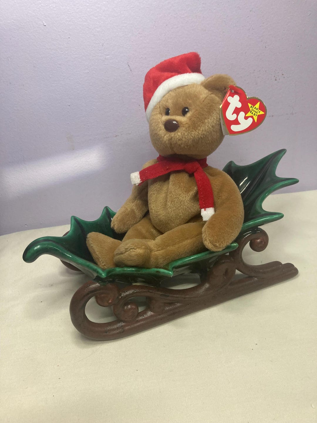Holly Leaf Sled Candy Serving Dish W/ Santa TY Bear - Etsy